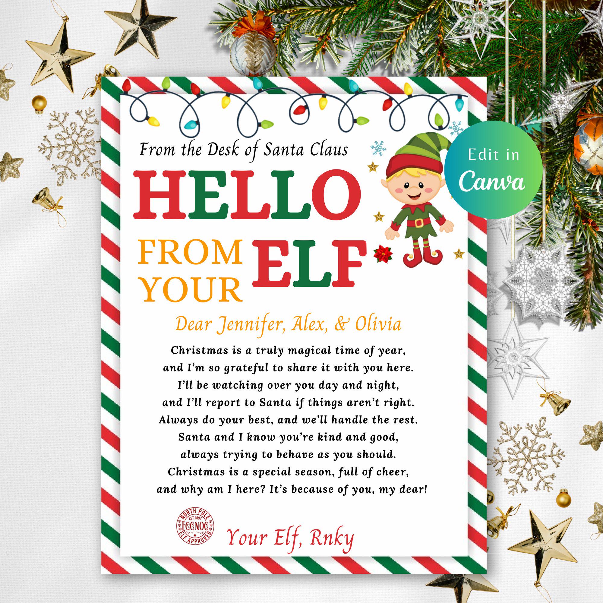 EDITABLE HELLO LETTER From Elves Template, Letter From Elf, Christmas ...