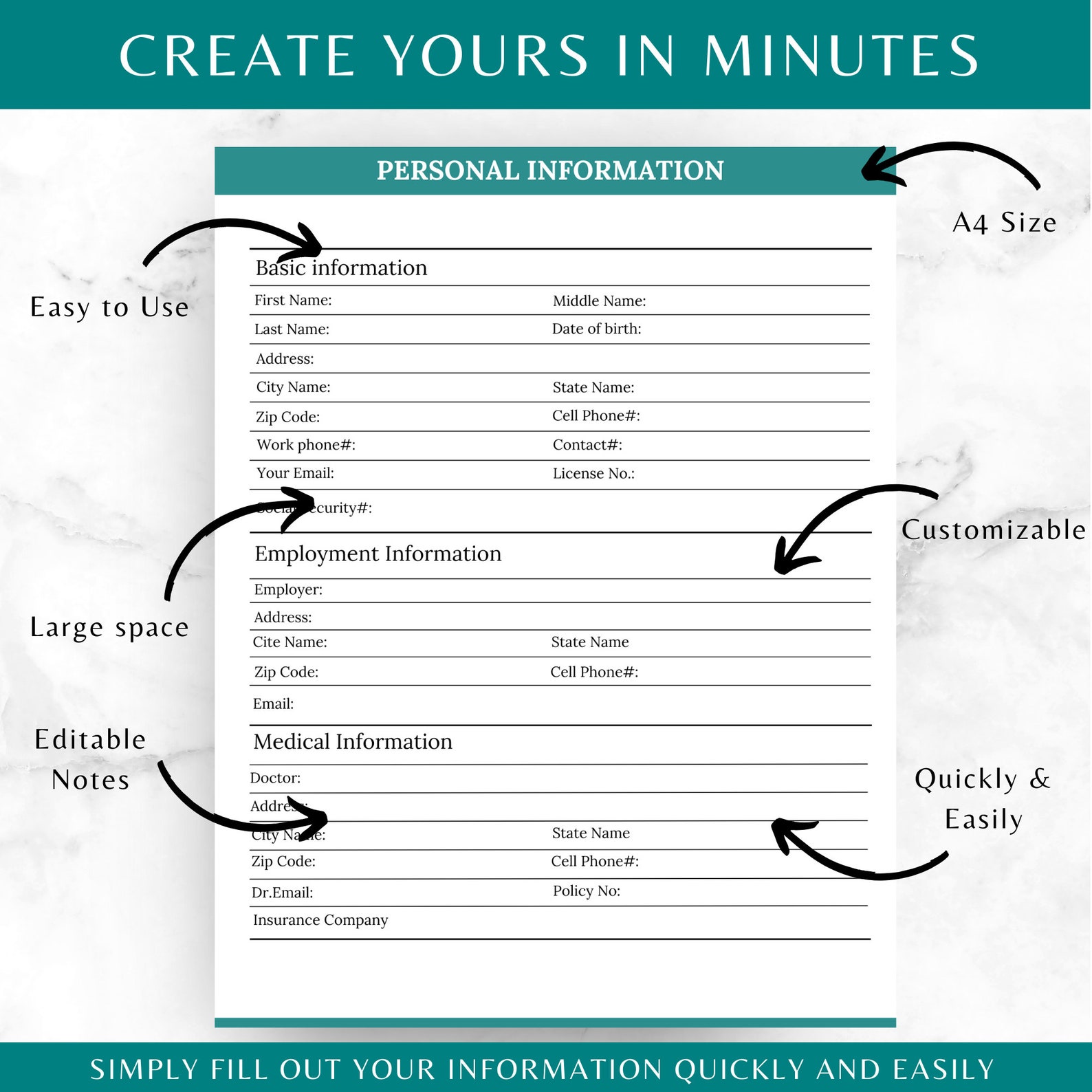 PERSONAL INFORMATION PAGE, Personal Data, Basic Info Template, Personal ...