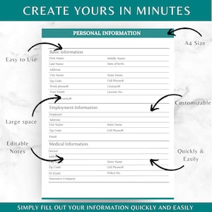 PERSONAL INFORMATION PAGE, Personal Data, Basic Info Template, Personal Info Record, Personal ...