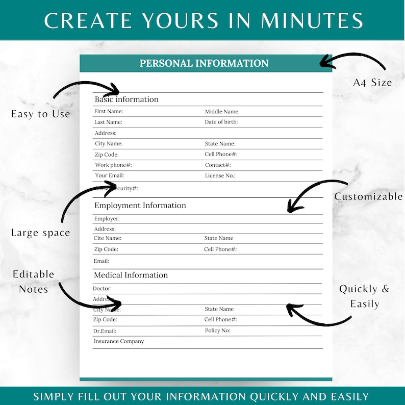 PERSONAL INFORMATION PAGE, Personal Data, Basic Info Template, Personal ...