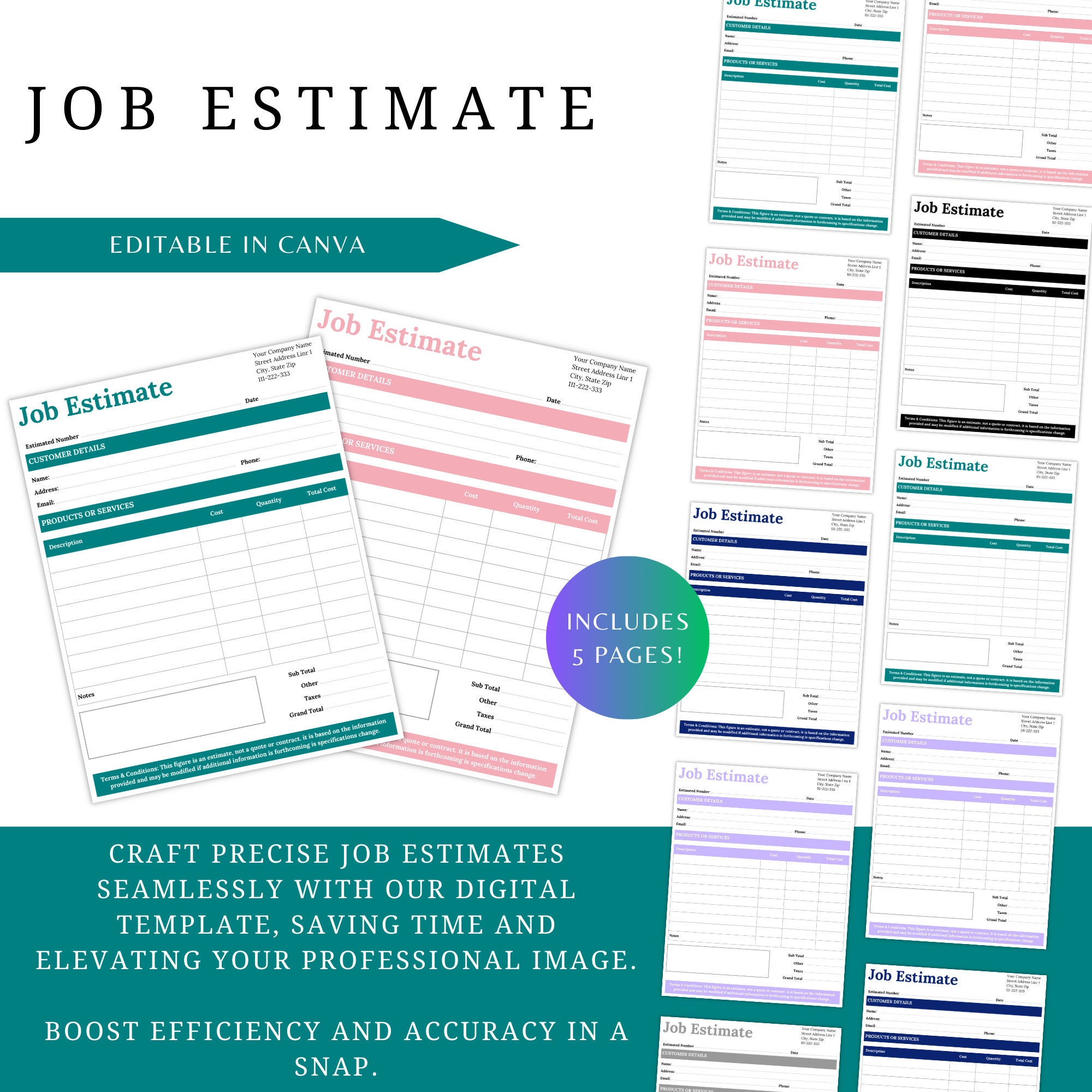 JOB ESTIMATE FORM, Job Proposal Template, Contractor Proposal, Business ...