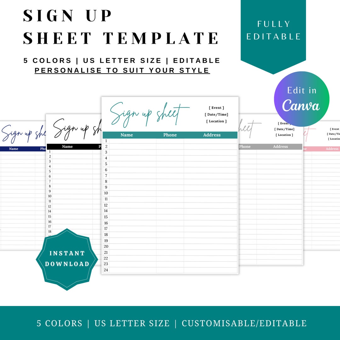 SIGN UP TEMPLATE, Small Business Form, Sign up Sheet, Sign up Form ...