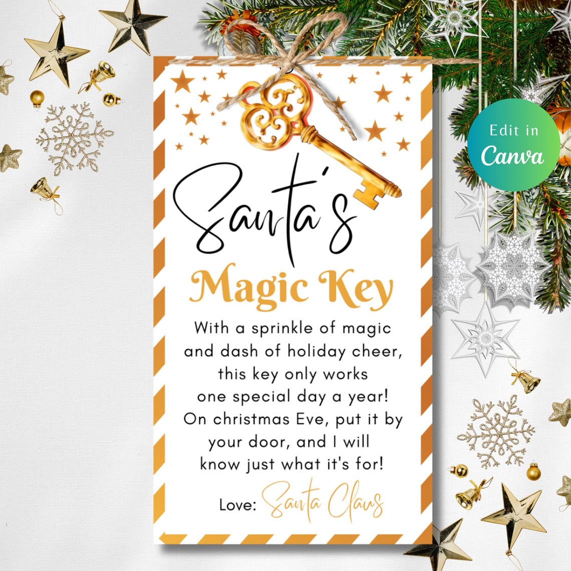 SANTA'S MAGIC KEY Tags Printable, Magical Christmas Eve Key for Santa ...