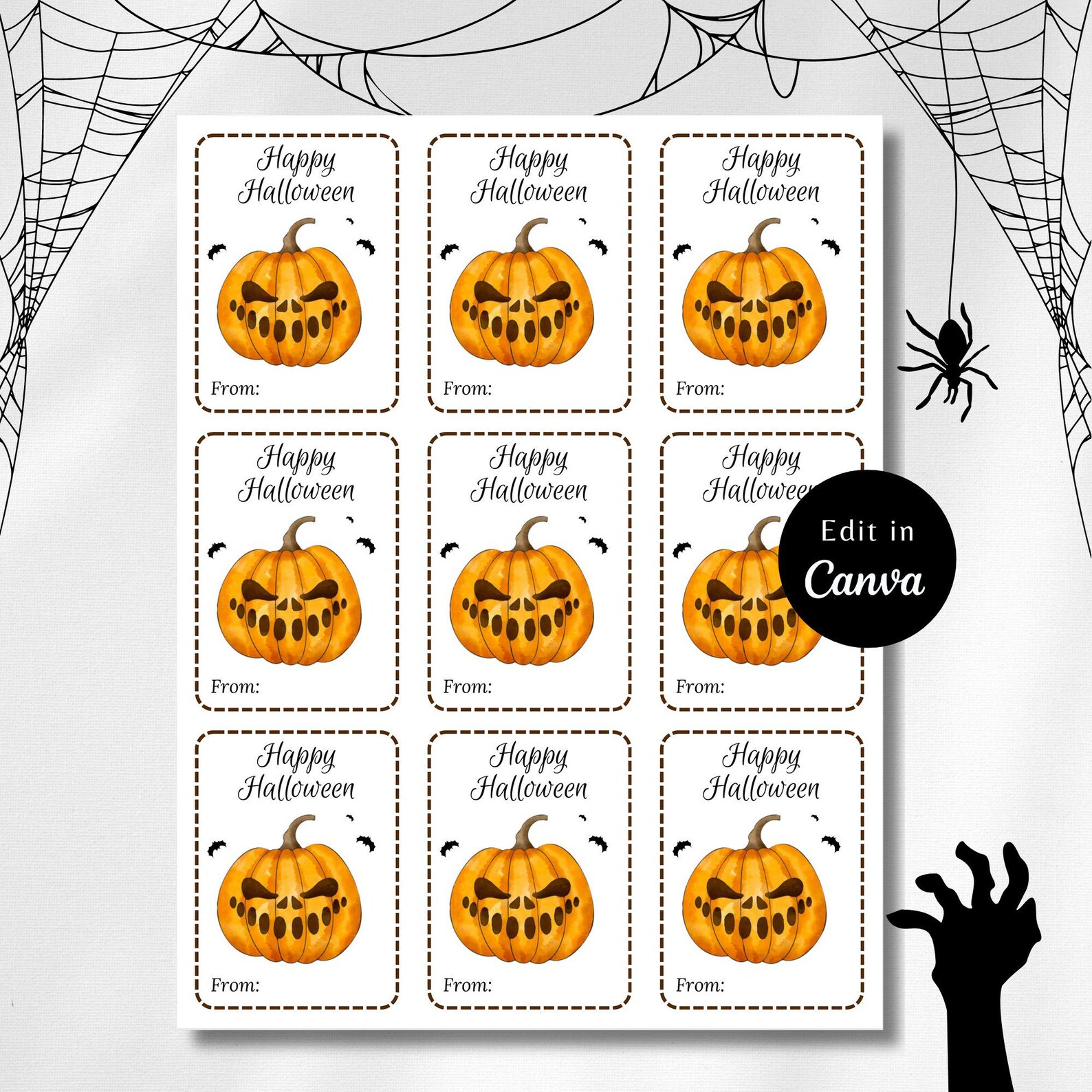 Editable HALLOWEEN GIFT Tags for Kids Favors, Print on Kraft Paper ...