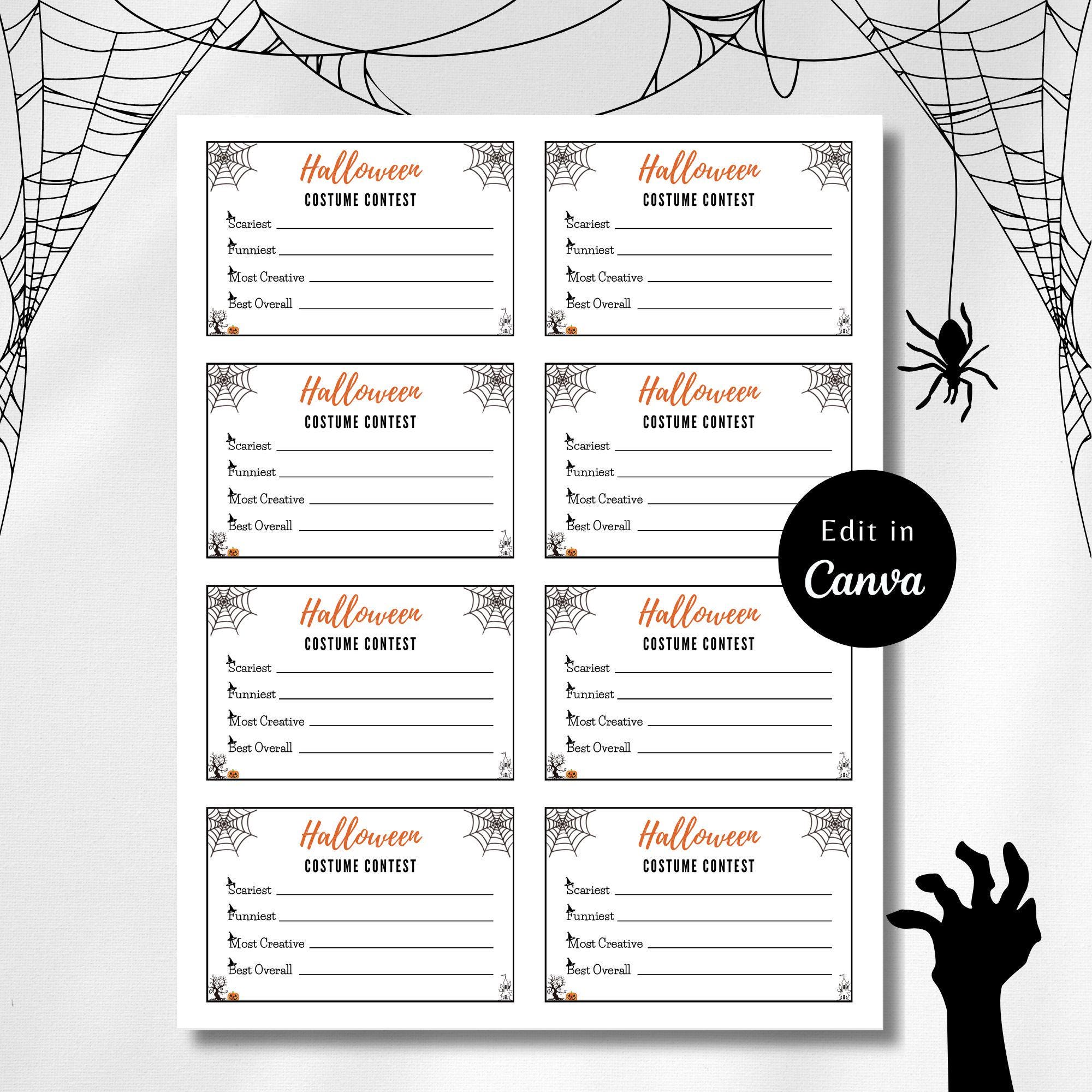 Editable HALLOWEEN COSTUME Contest Voting Cards, Halloween Games ...