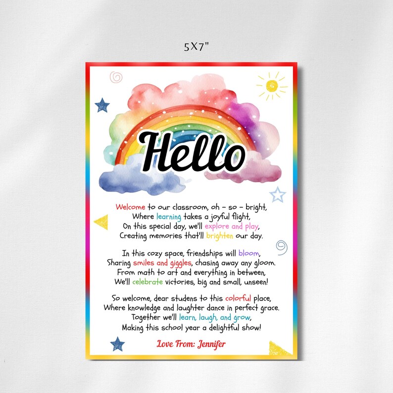 Editable FIRST DAY of School Student Gift, Back to School Welcome Card ...