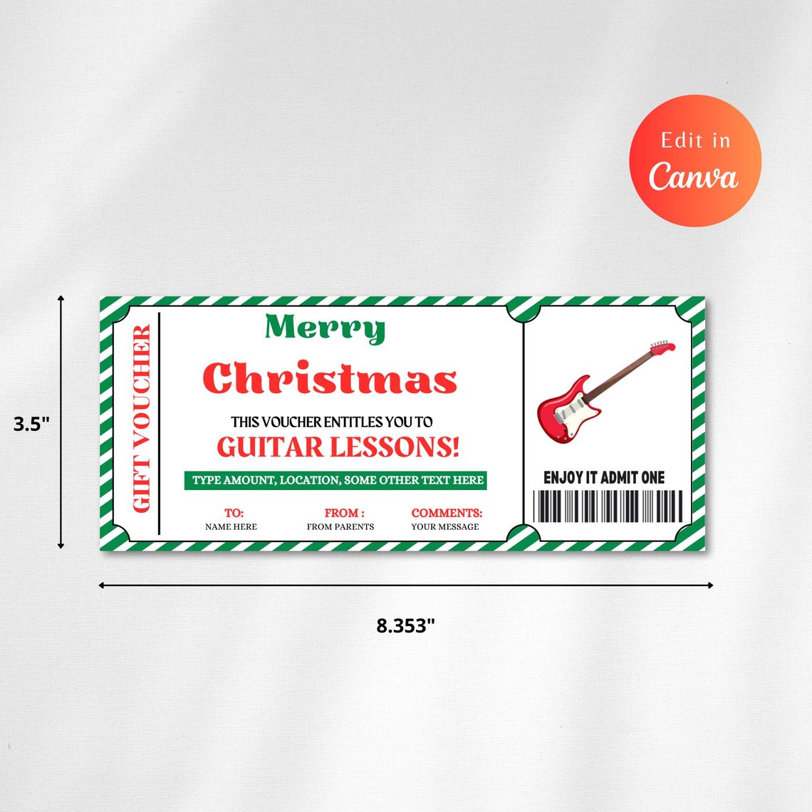 Editable Guitar Lessons Gift Voucher Template, Guitar Lessons, Music ...