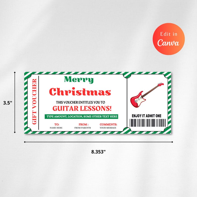 Editable Guitar Lessons Gift Voucher Template, Guitar Lessons, Music ...