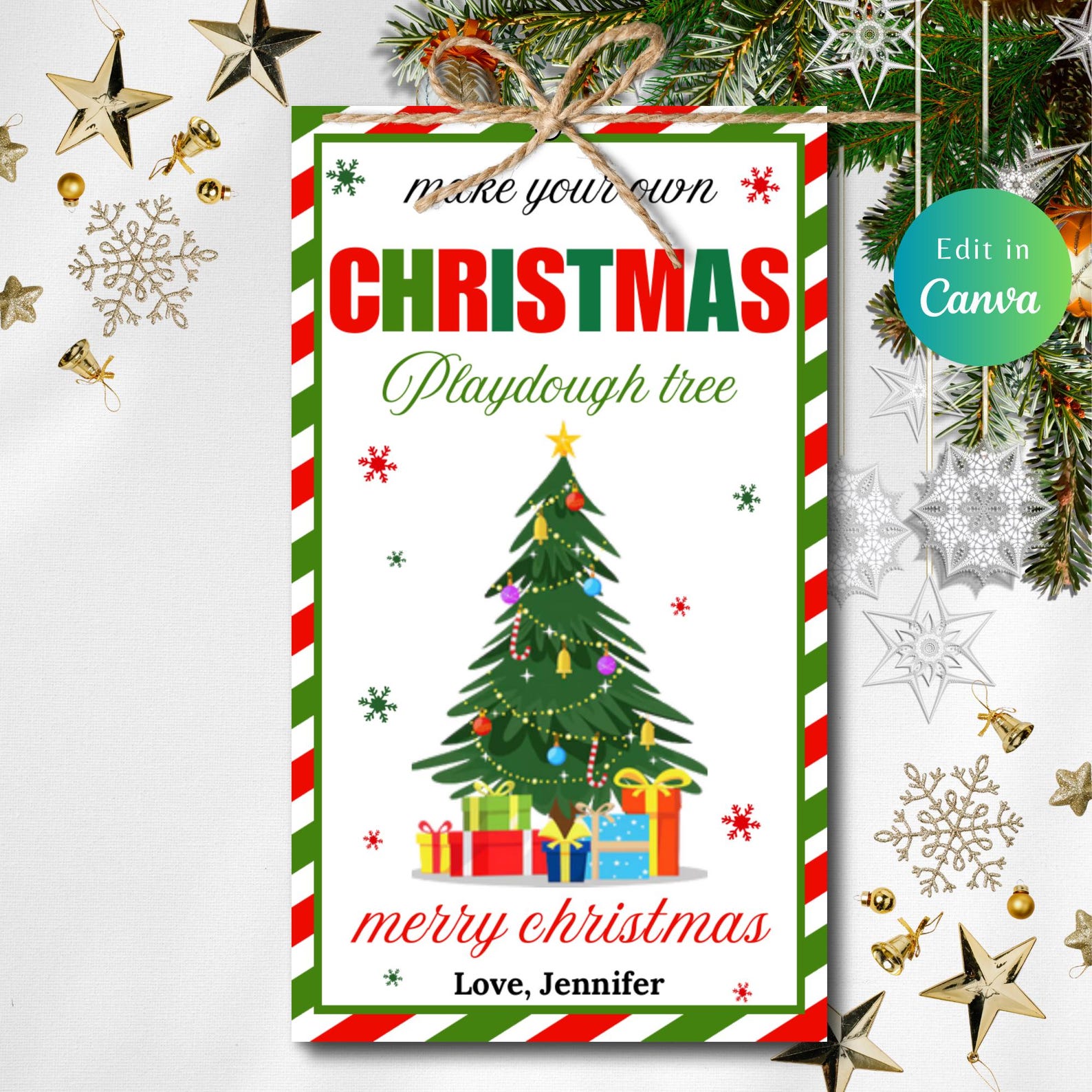 Editable CHRISTMAS PLAYDOUGH Tree Tag, Perfect for Holiday FAVORS ...