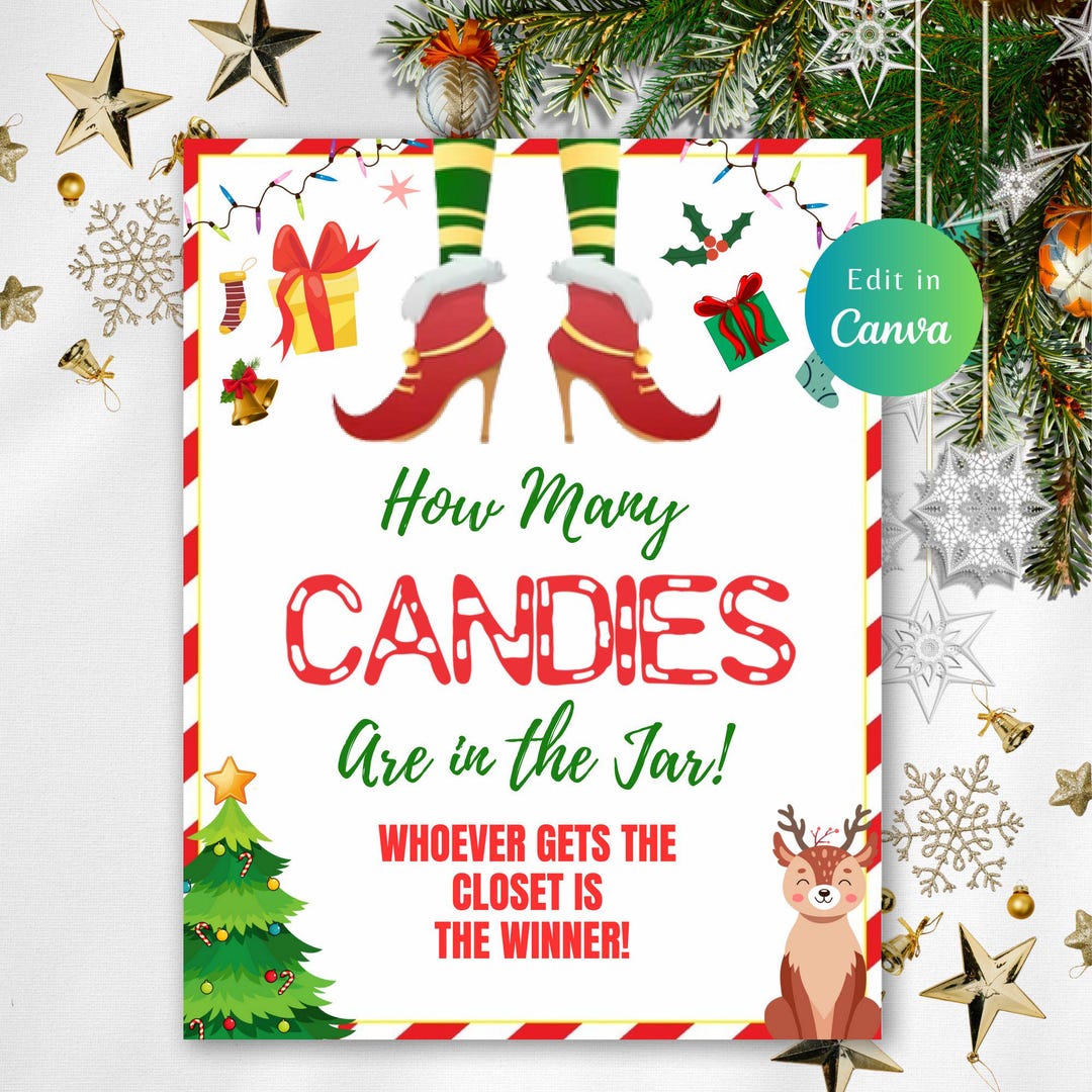 Editable GUESS HOW Many Candy Canes in the Jar, Count the Candies, How ...