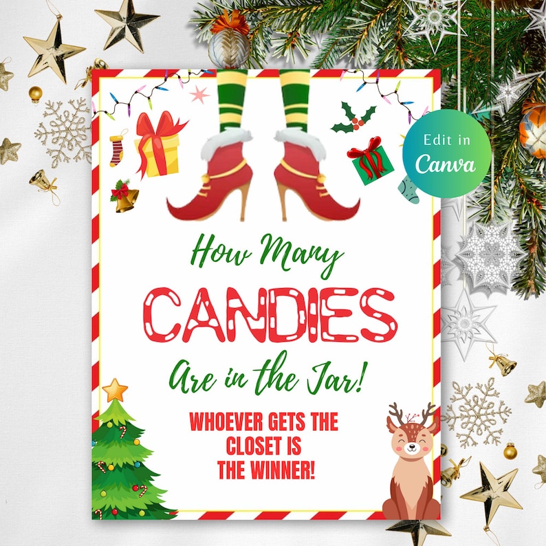 Editable GUESS HOW Many Candy Canes in the Jar, Count the Candies, How ...