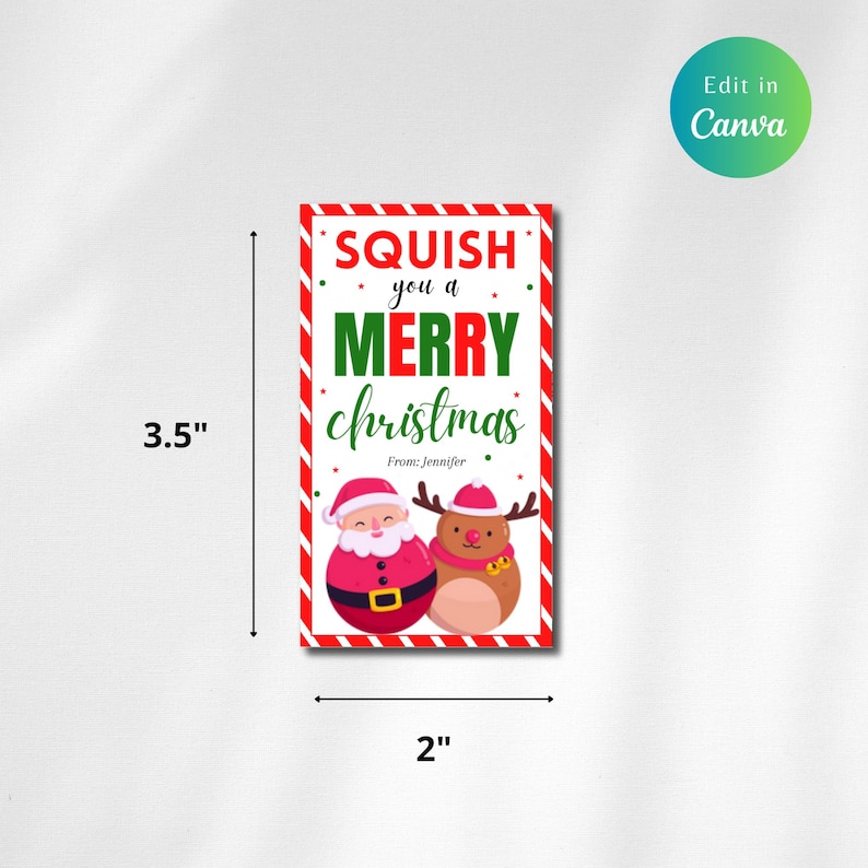 Editable SQUISH CHRISTMAS Tag, Squishing You a Merry CHRISTMAS, Fun ...