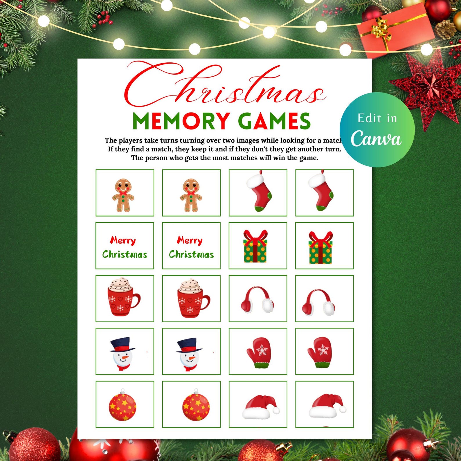 PRINTABLE CHRISTMAS MEMORY Match, Embroidery Design, Game, Toy, Play ...