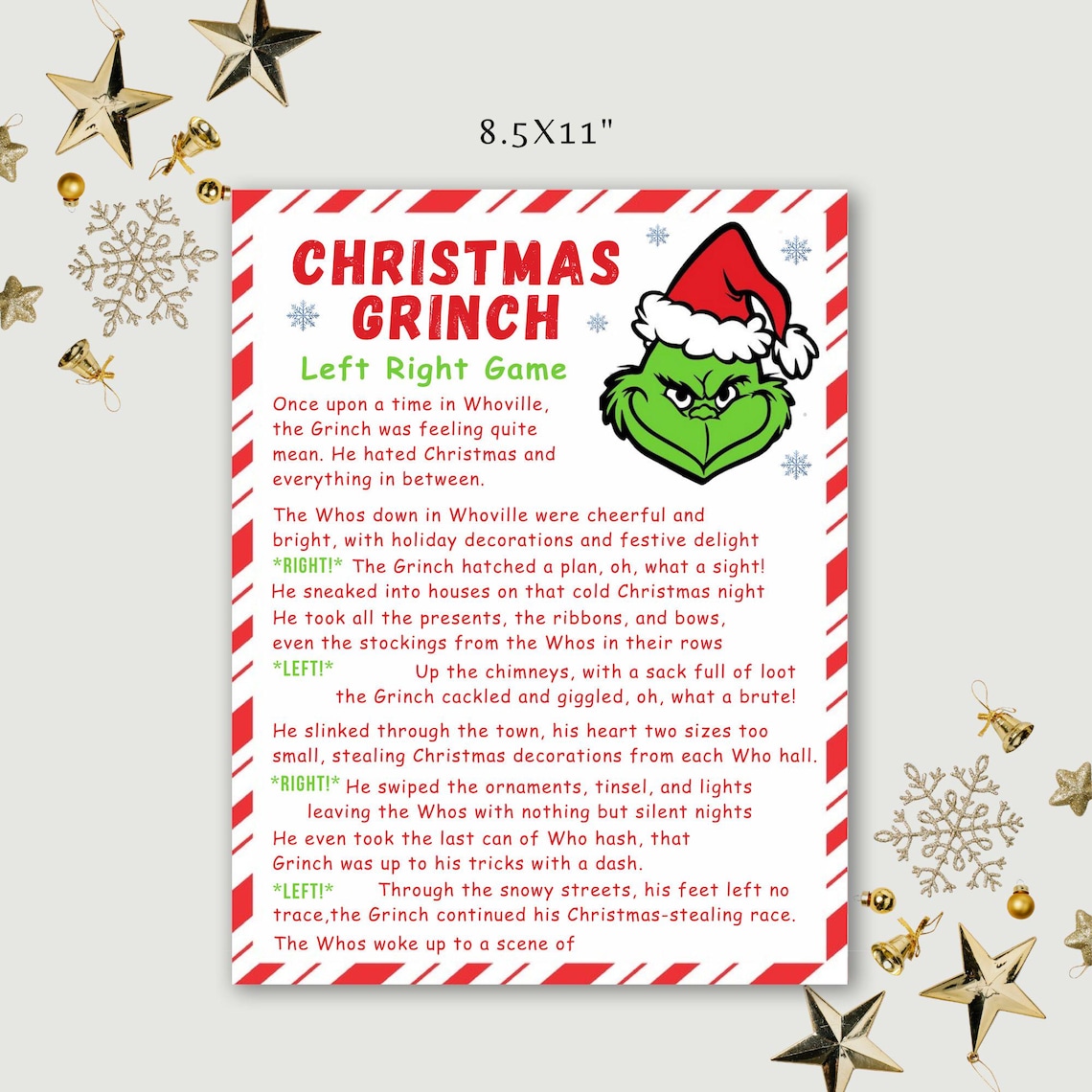 CHRISTMAS GRINCH LEFT Right Game for Christmas, Printable Christmas ...