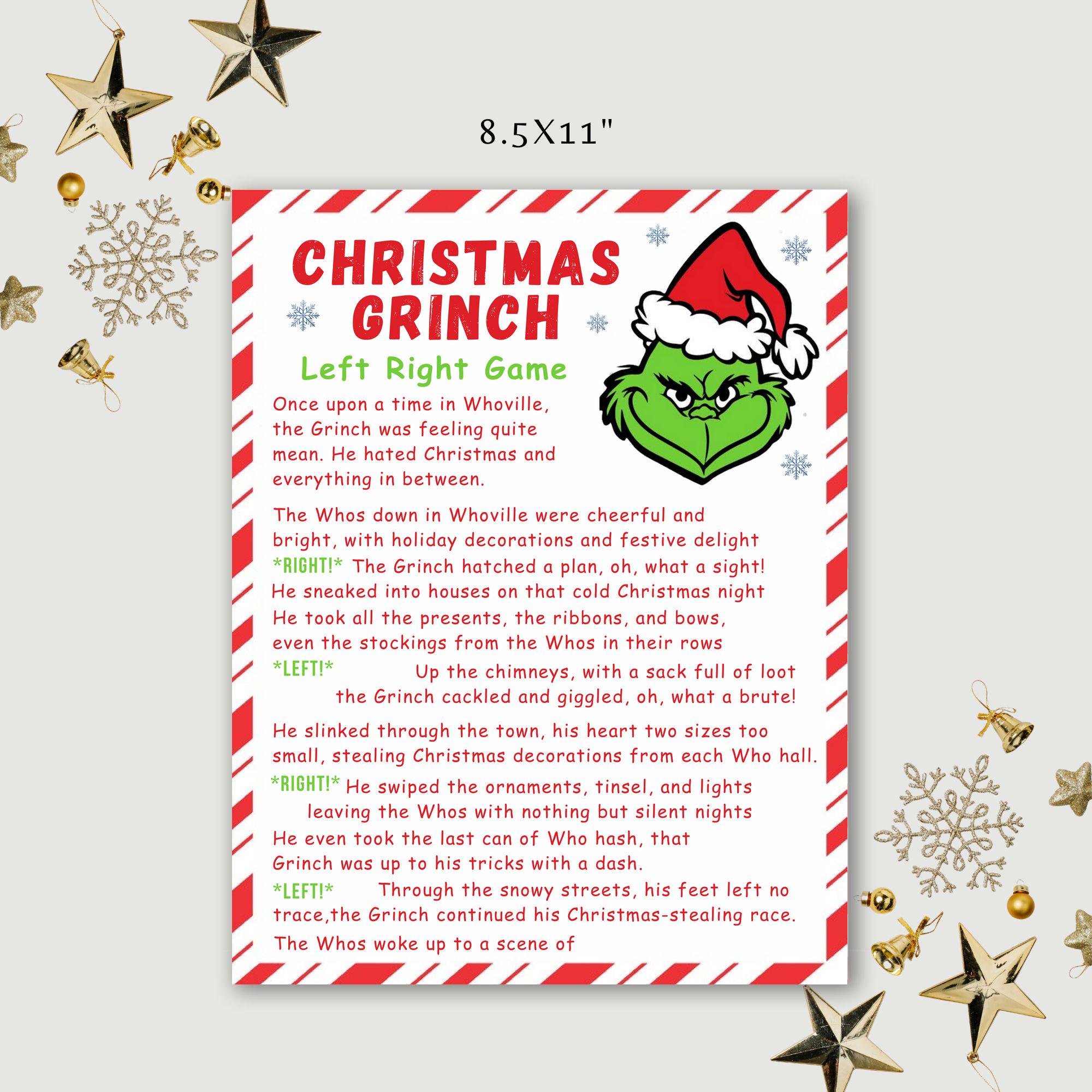 CHRISTMAS GRINCH LEFT Right Game for Christmas, Printable Christmas ...