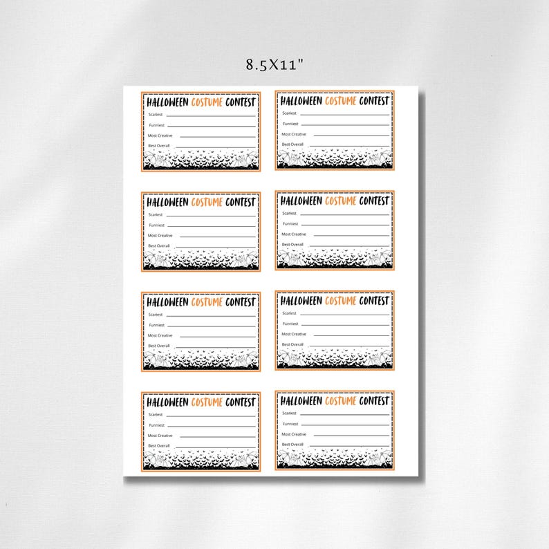 Editable HALLOWEEN COSTUME Contest Voting Cards, Halloween Games ...