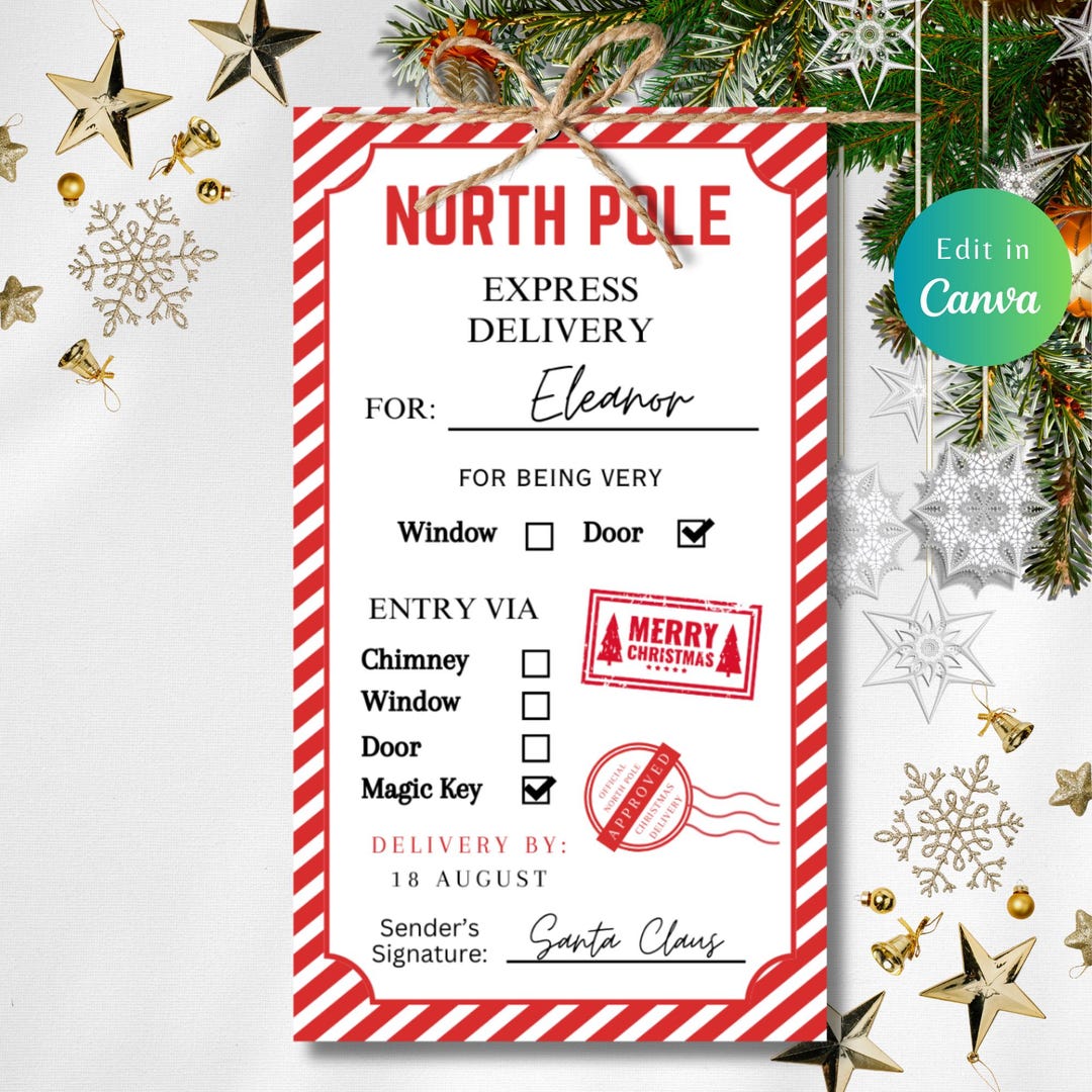 EDITABLE NORTH POLE Express Delivery Christmas Tag Template Editable ...