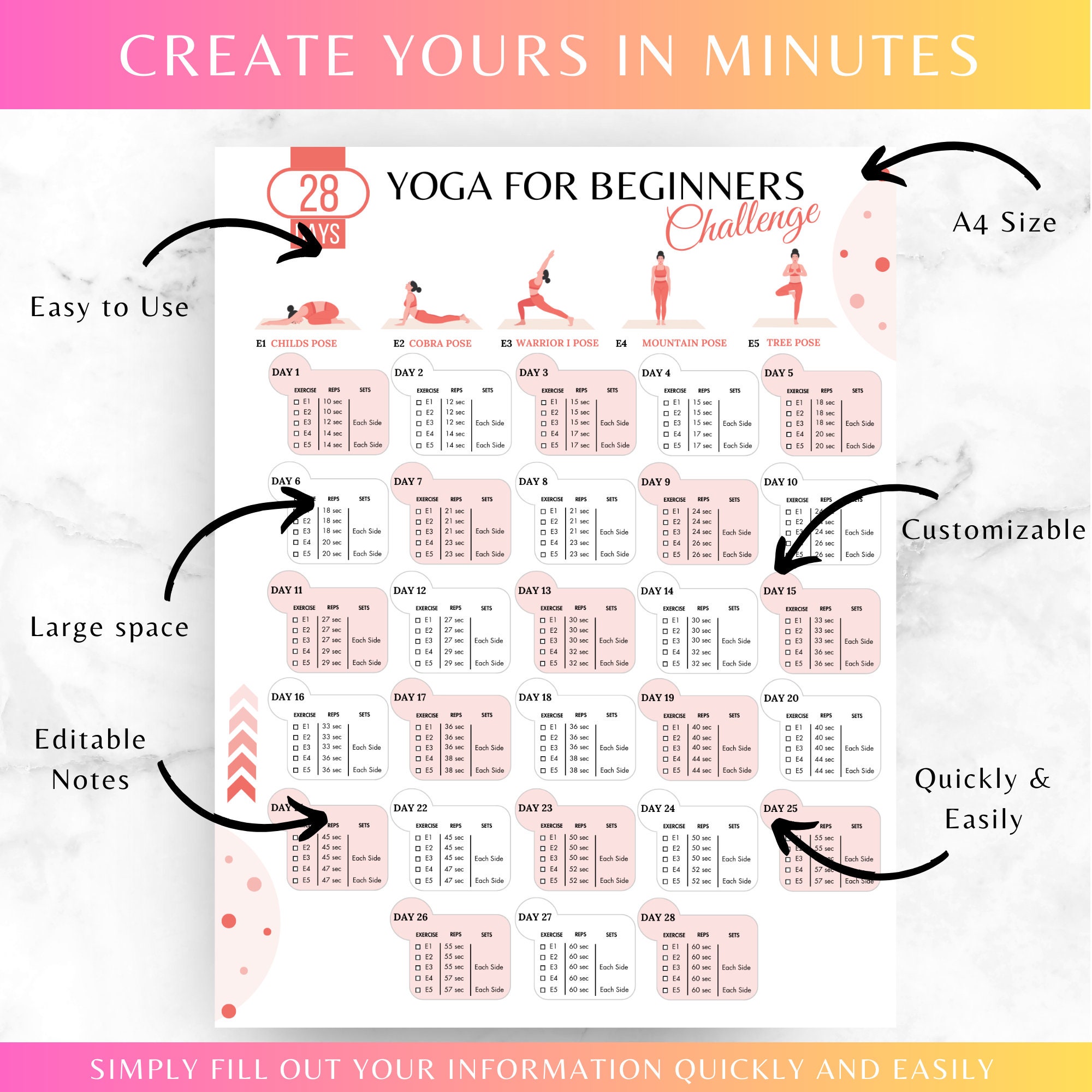 Editable 28 DAYS BEGINNERS YOGA Challenge, Yoga Class, Yoga Poses, Yoga ...