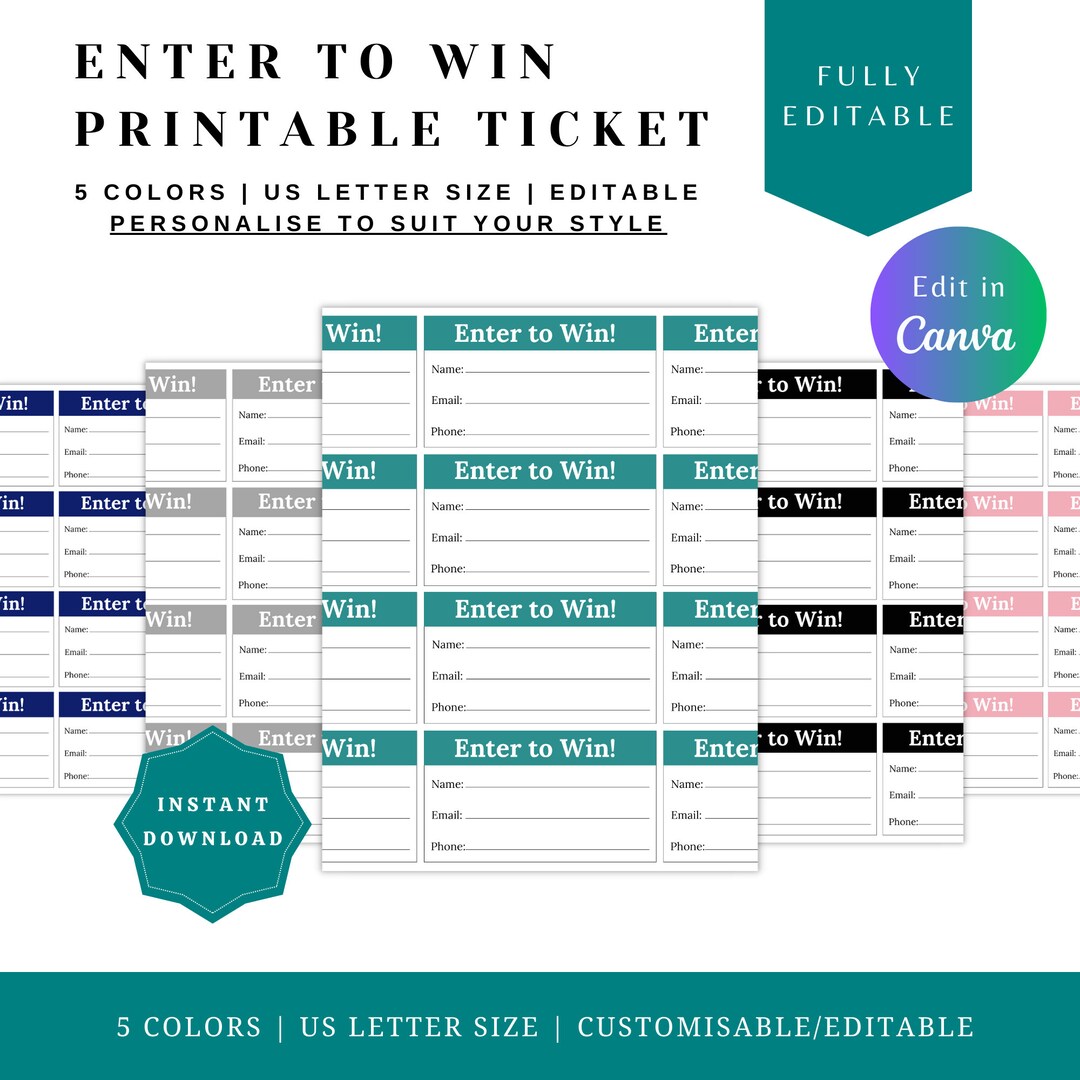 EDITABLE RAFFLE TICKET, Raffle Template, Fillable Ticket, Custom Raffle ...