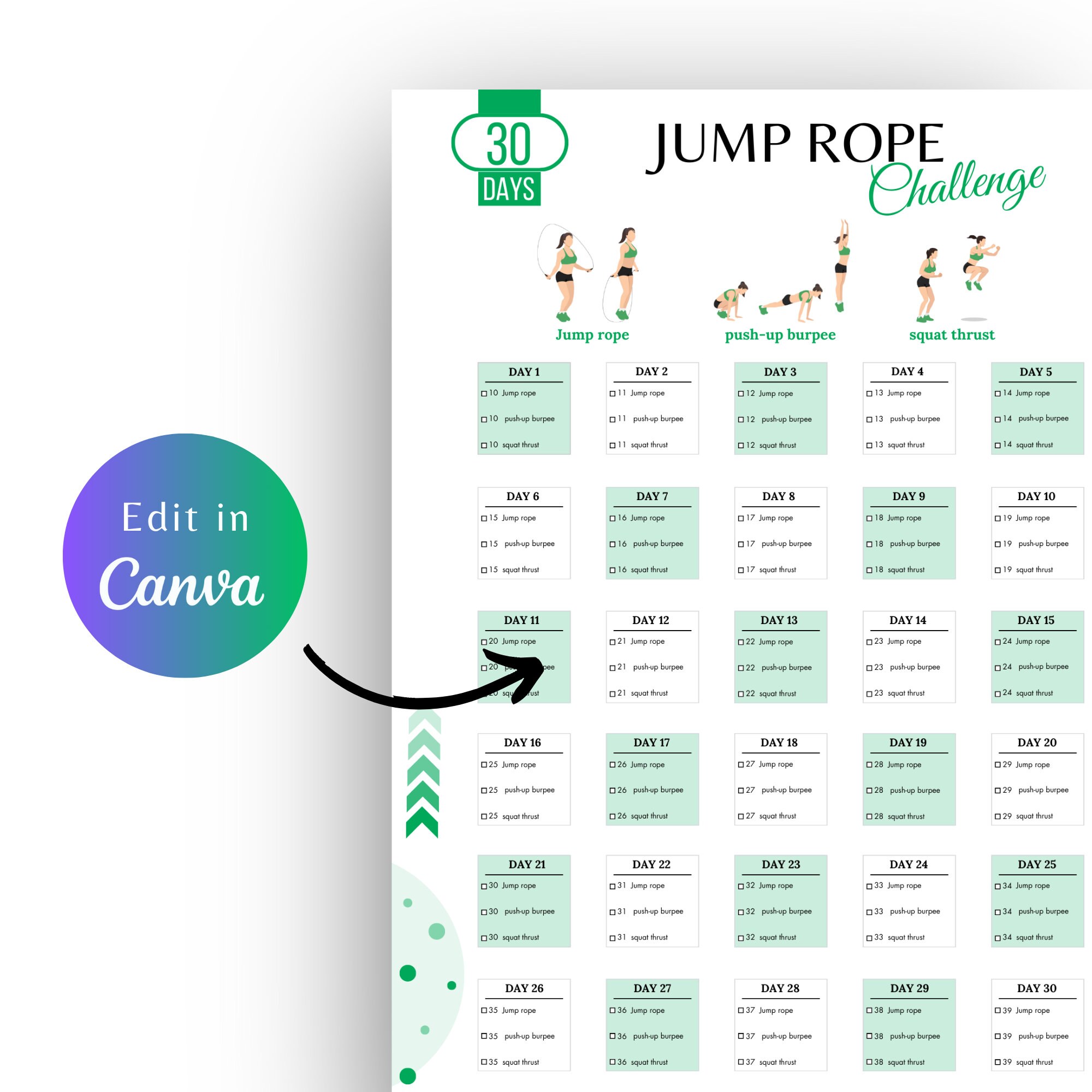 Editable 30 DAYS Jump Rope Challenge, Jump Rope, Rope Jumping Challenge ...