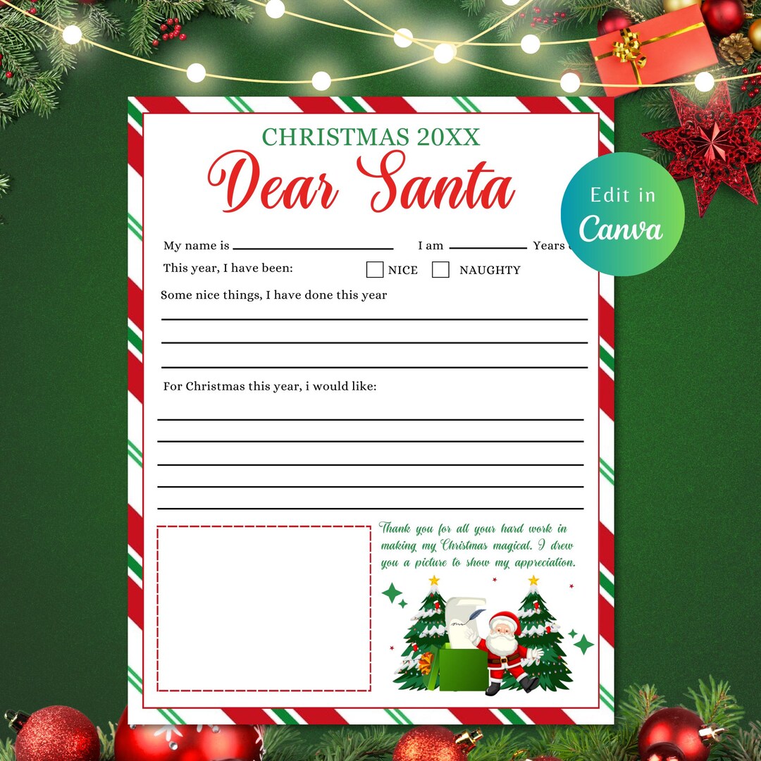 Editable Dear Santa Letter, Instant Download, Christmas Letter to Santa ...