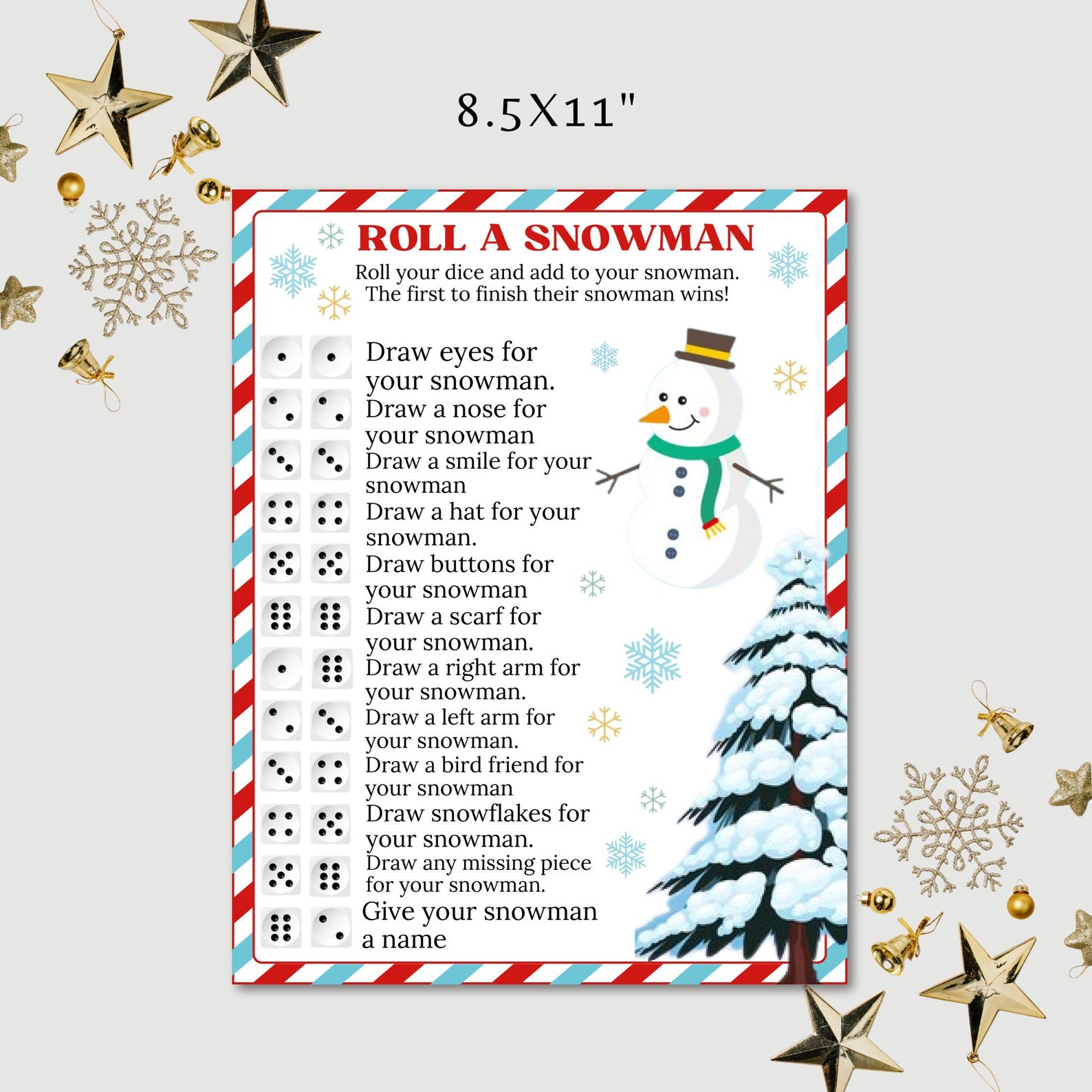 ROLL A SNOWMAN, Printable Game, Fun Xmas Quiz, Family Holiday Game ...