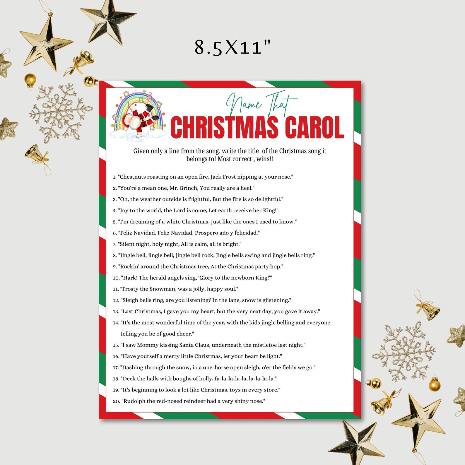 PRINTABLE GUESS the Christmas CAROL, Christmas Party Game, Christmas ...