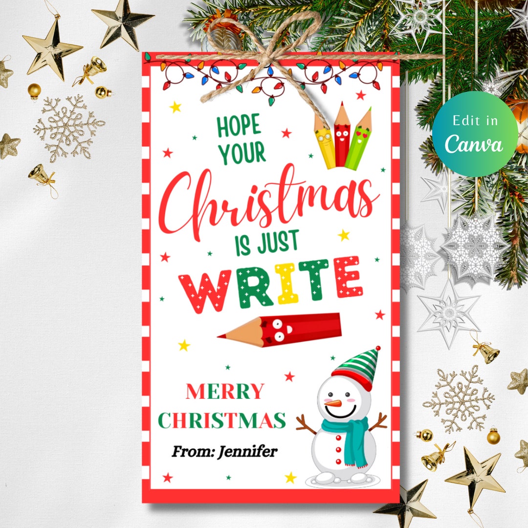 Christmas Pencil Gift Tag Just Write Holiday Pencil Tags Student ...
