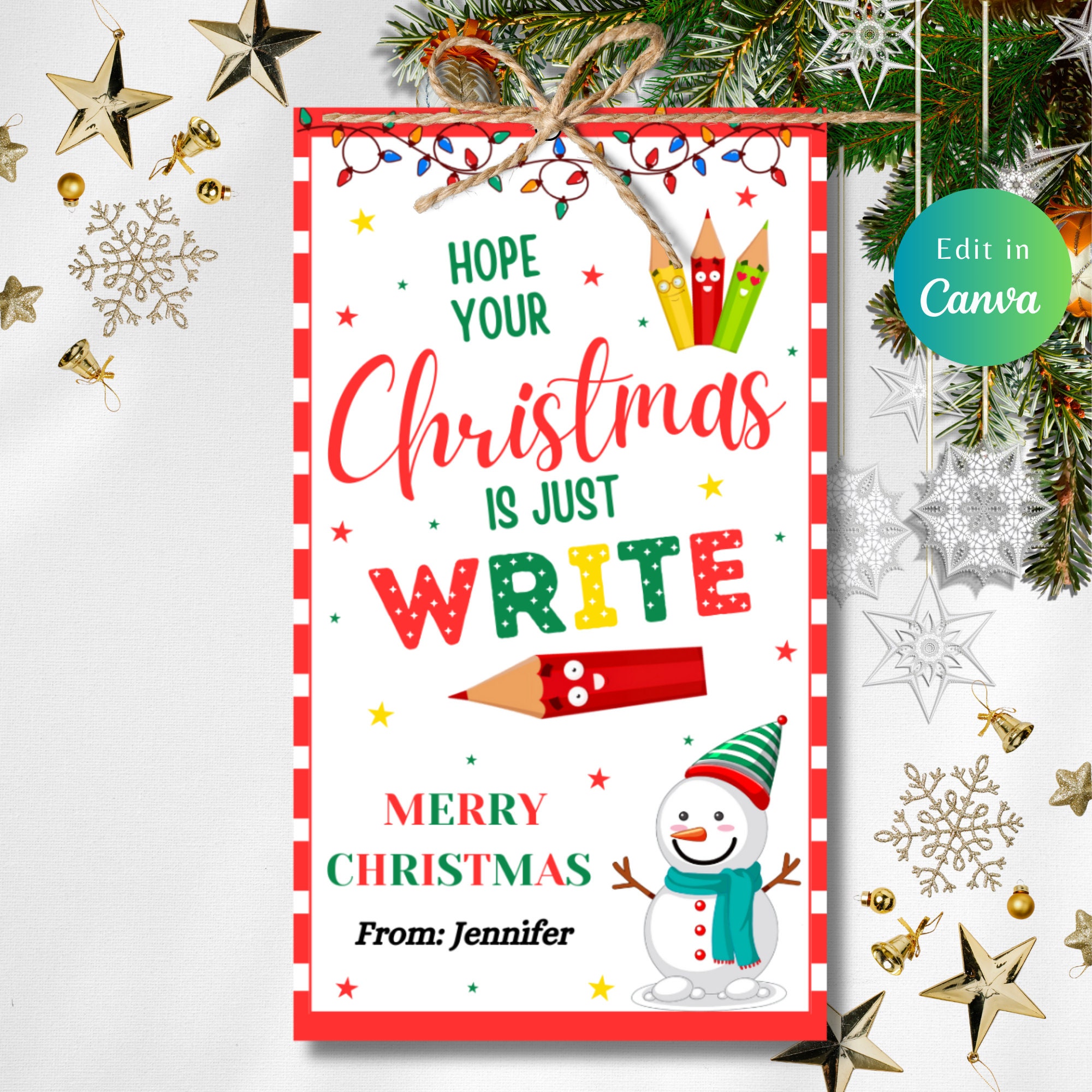 Christmas Pencil Gift Tag Just Write Holiday Pencil Tags Student ...