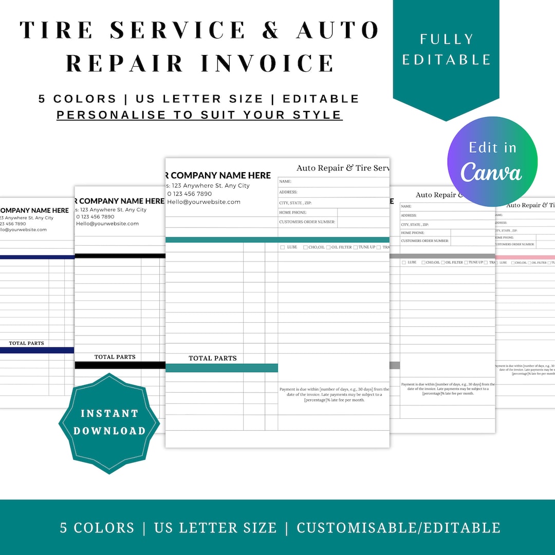AUTO REPAIR INVOICE, Car Repair Invoice, Tire Repair Invoice, Auto ...