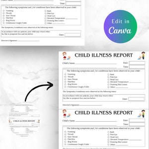 Editable CHILD ILLNESS NOTICE, Daycare Forms,child Illness Notice ...