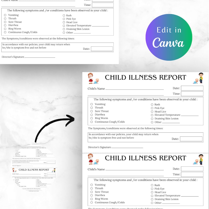 Editable CHILD ILLNESS NOTICE, Daycare Forms,child Illness Notice ...