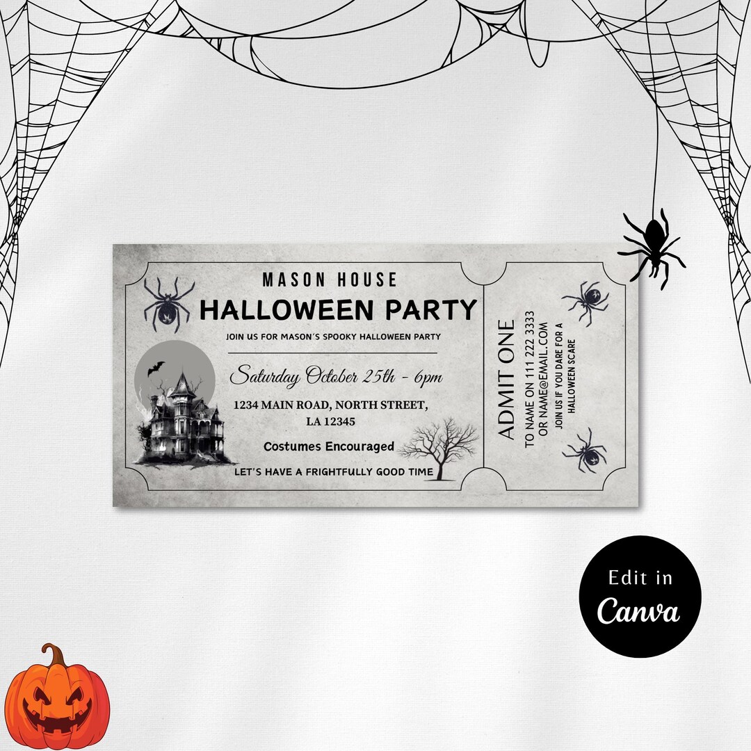 EDITABLE Halloween Invitations, Haunted House Tickets Invitesparty ...