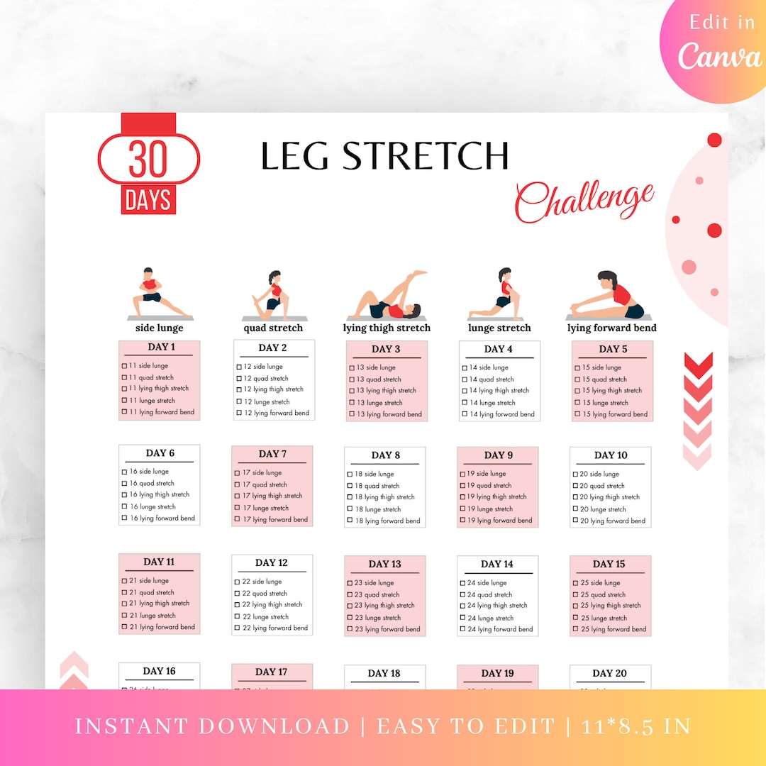 Editable 30 Days Leg Stretch Challenge 30 Days Challenge Leg Stretch