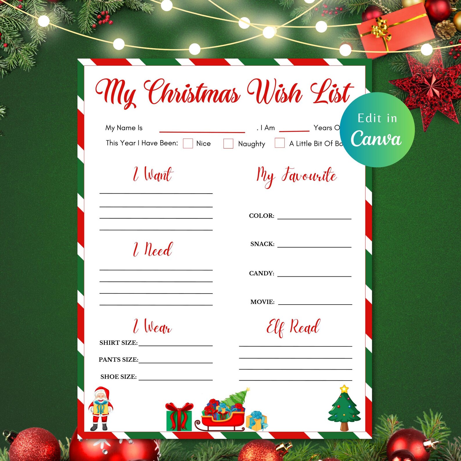 Editable CHRISTMAS WISH List, Letter to Santa, Christmas List, Santa ...