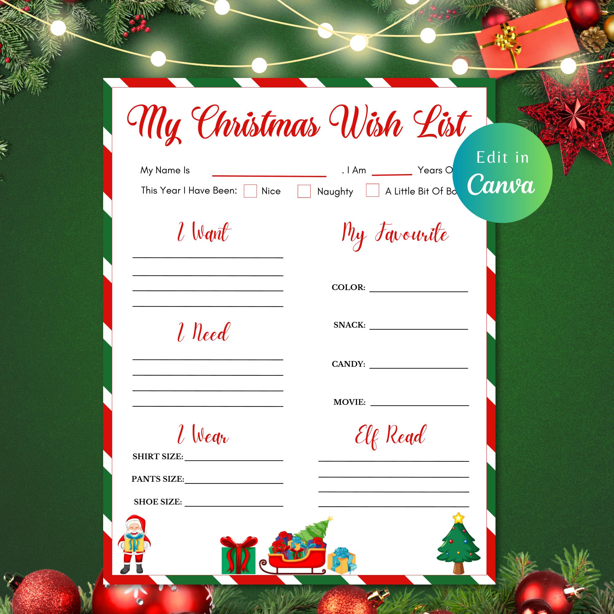 Editable CHRISTMAS WISH List, Letter to Santa, Christmas List, Santa ...