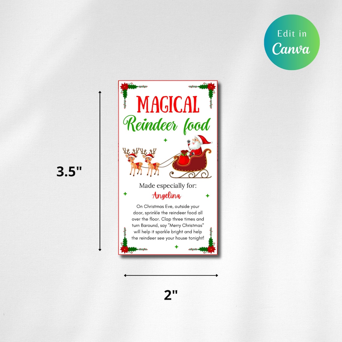 Editable REINDEER Food Tag, Holiday TOPPER, REINDEER Poem for Goody ...