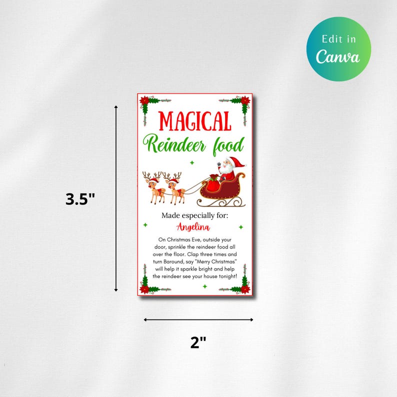 Editable REINDEER Food Tag, Holiday TOPPER, REINDEER Poem for Goody ...