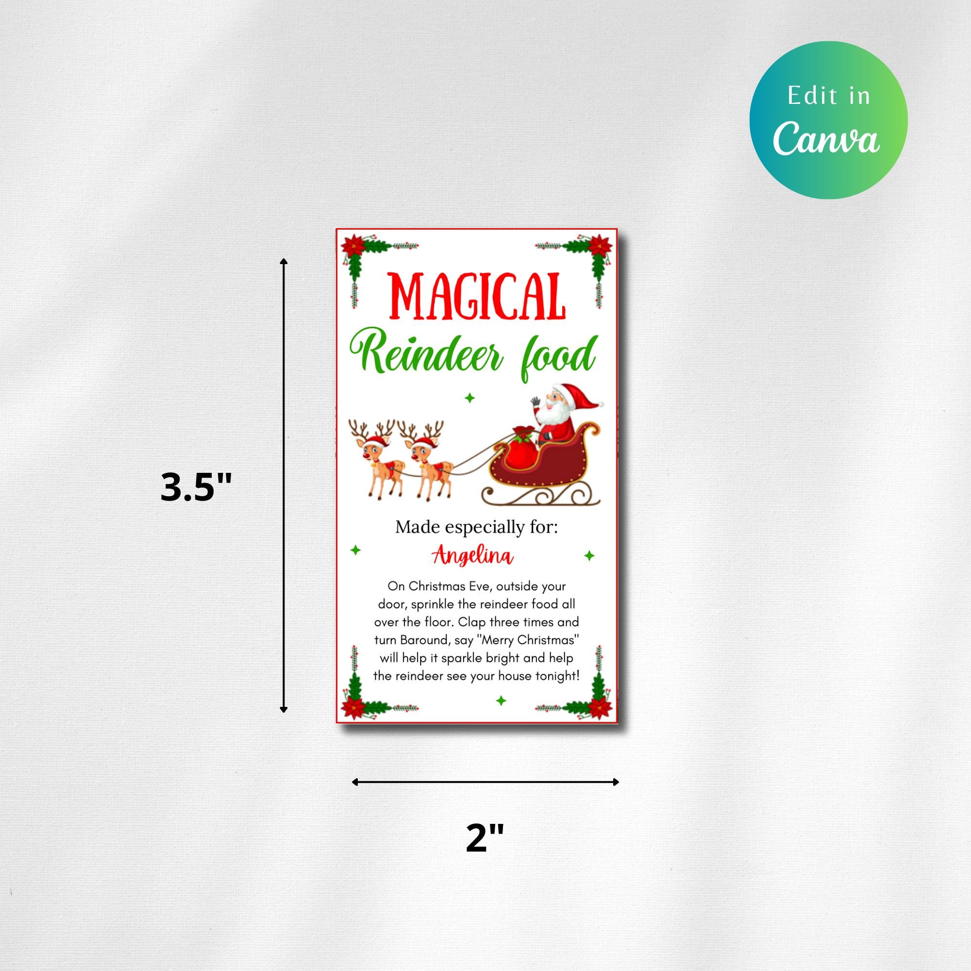 Editable REINDEER Food Tag, Holiday TOPPER, REINDEER Poem for Goody ...