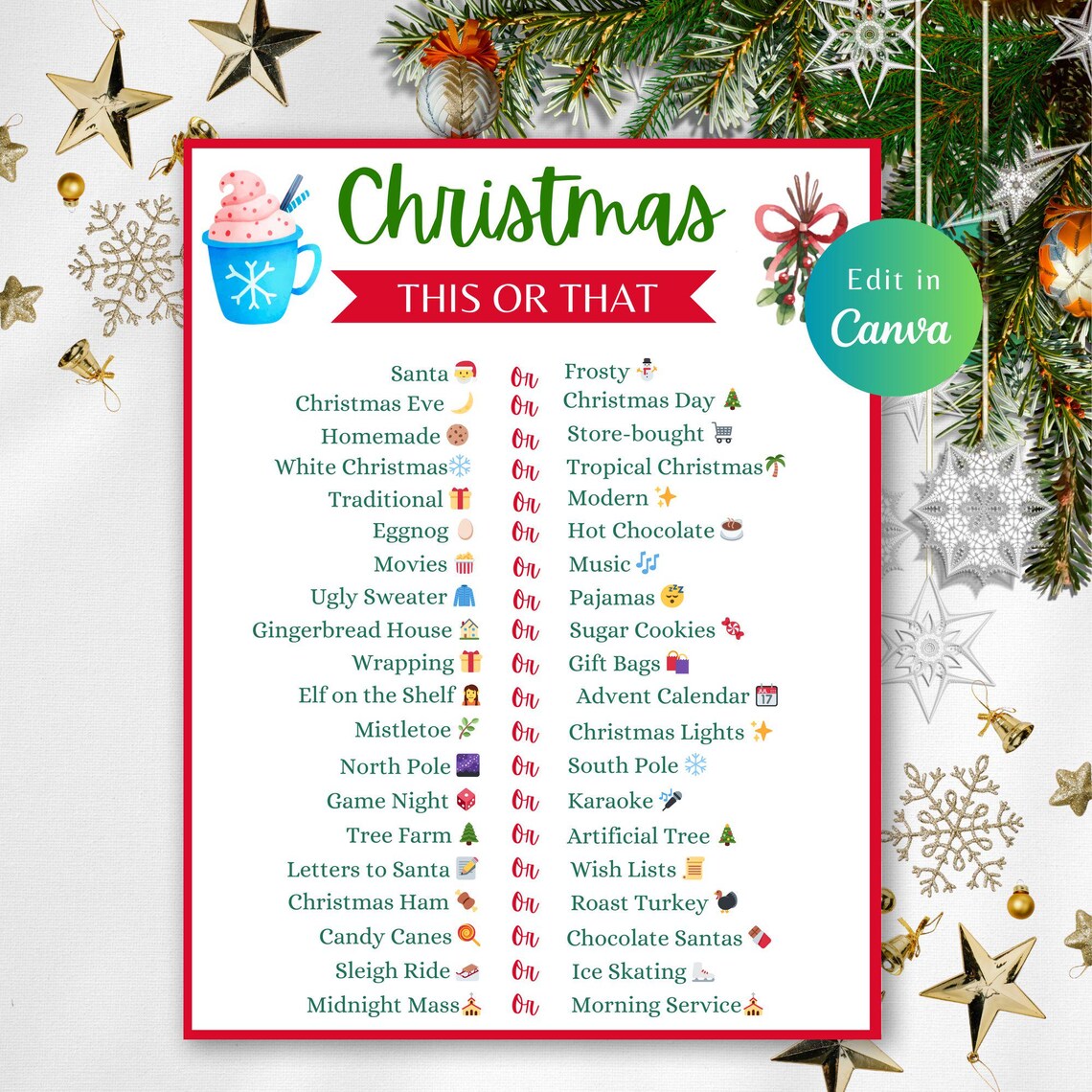 Editable Christmas This or That Game, Christmas Party Game, Christmas ...
