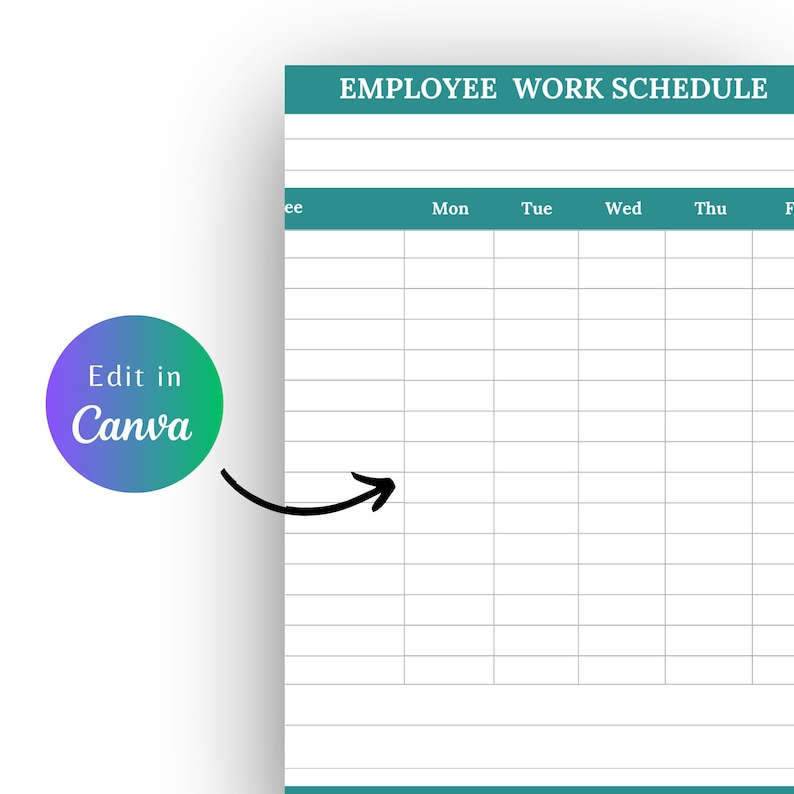 EMPLOYEE WORK SCHEDULE, Organizer, Work Time Tracker, Employee ...