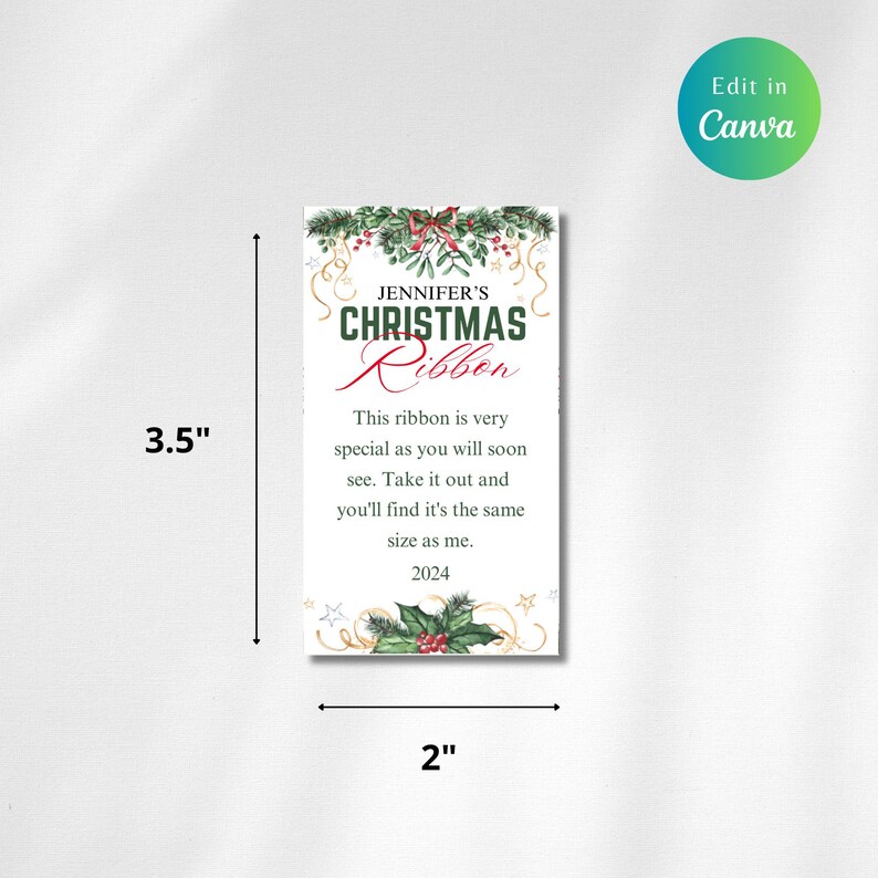 Editable CHRISTMAS RIBBON Ornament Tag, Kids Christmas Ribbon ...