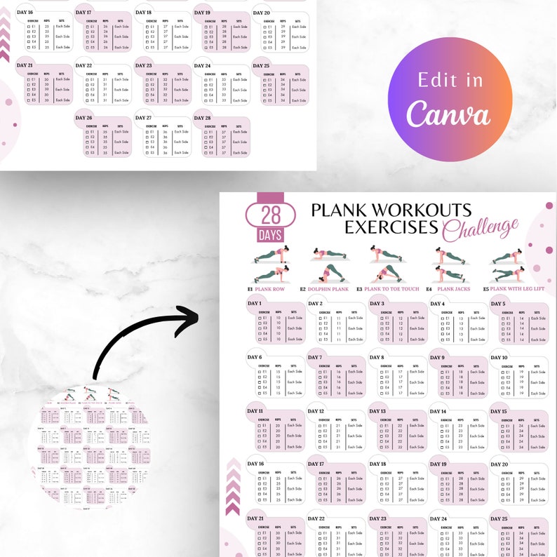 Editable 28 DAYS PLANK CHALLENGE, Plank Challenge Workout, Plank, 30 ...