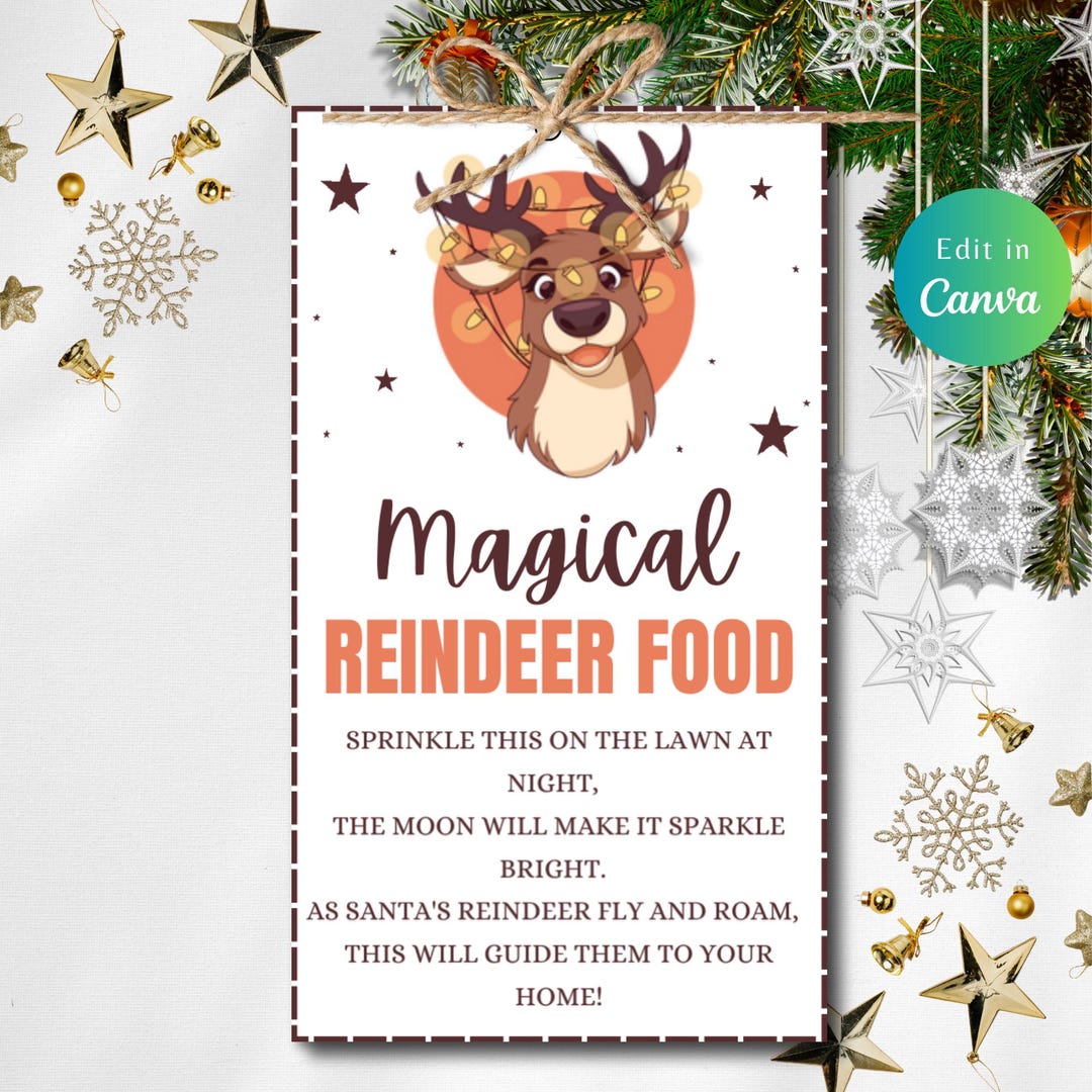Editable MAGICAL REINDEER Food TAG, Fun Reindeer Food Labels, Perfect ...