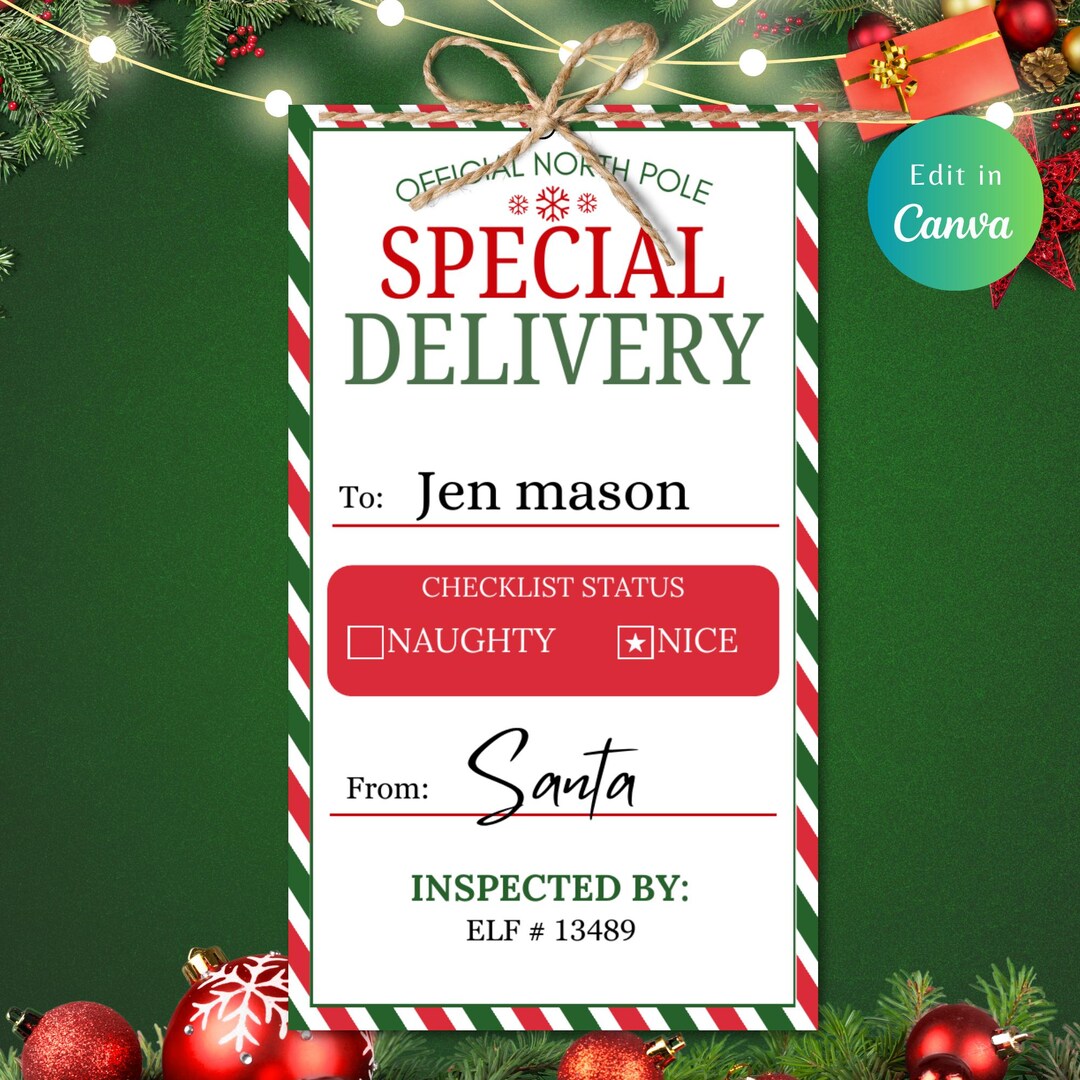 Editable SPECIAL DELIVERY From the North Pole,christmas Printable ...
