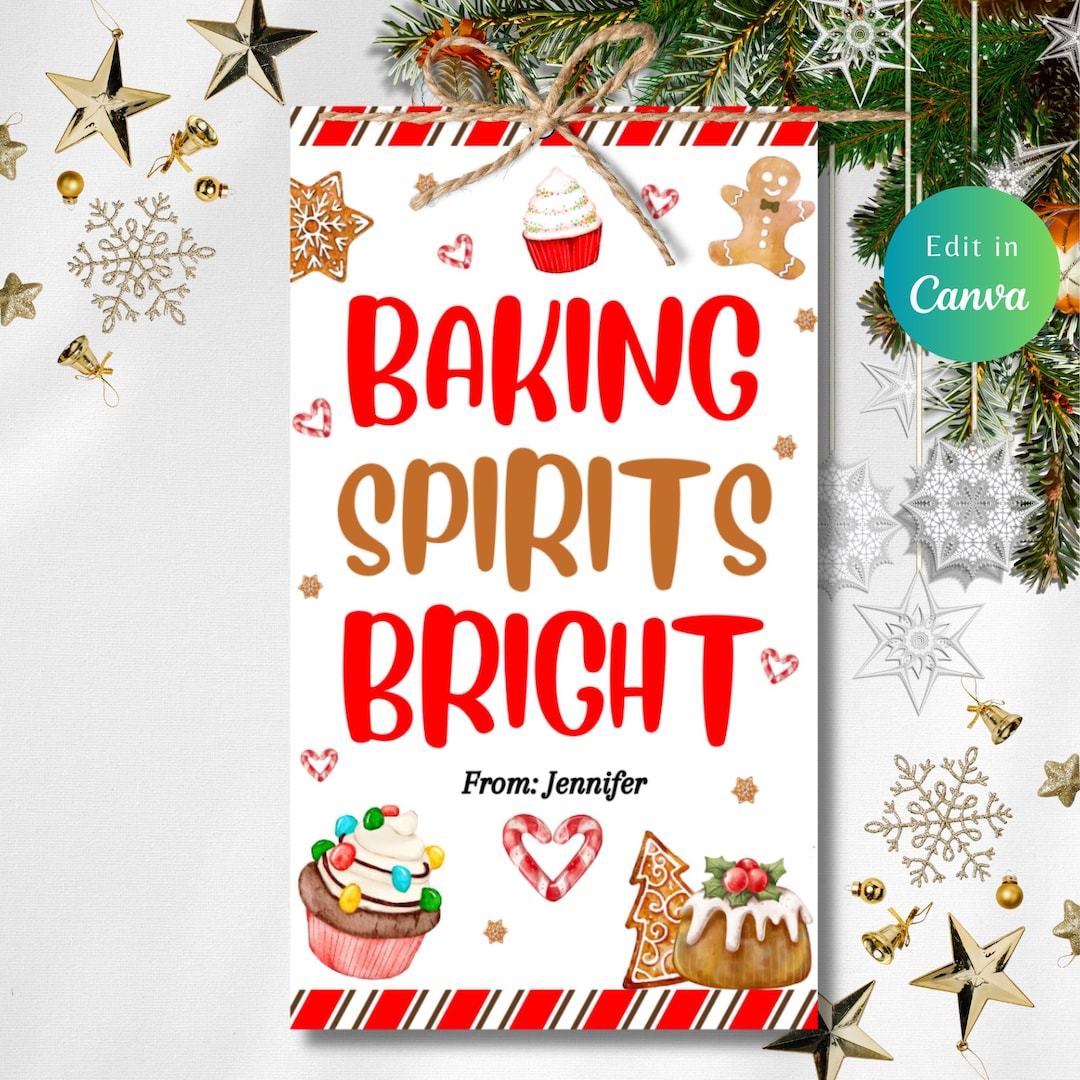 Editable BAKING SPIRITS Bright Tag, Christmas Gift Tag, Printable ...