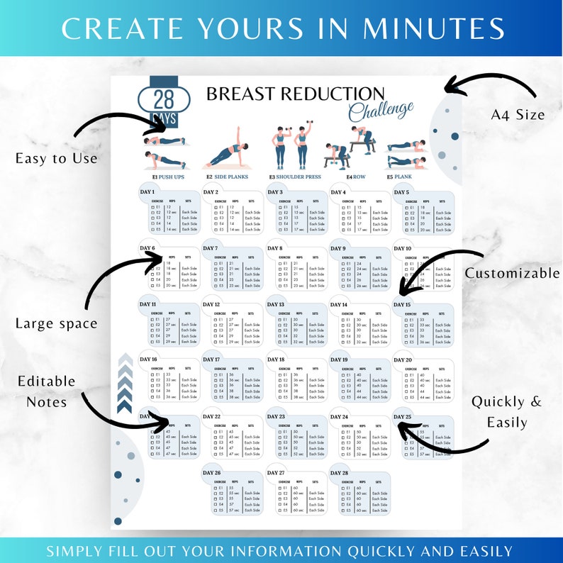 Editable 28 DAYS Breast Reduction Challenge, Breast Reduction, Breast ...