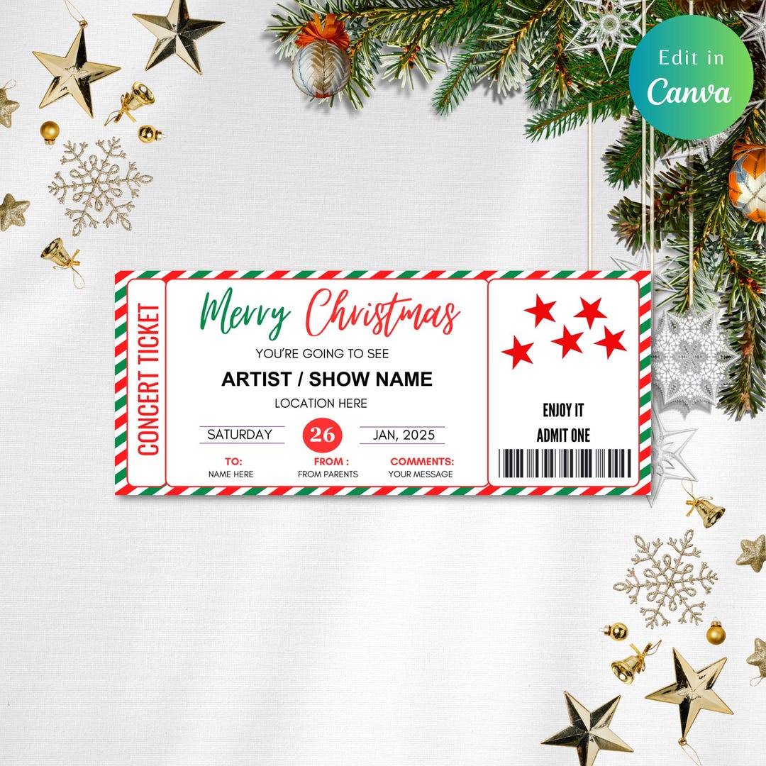 Editable Christmas Concert Ticket Template, Concert Ticket, Christmas ...