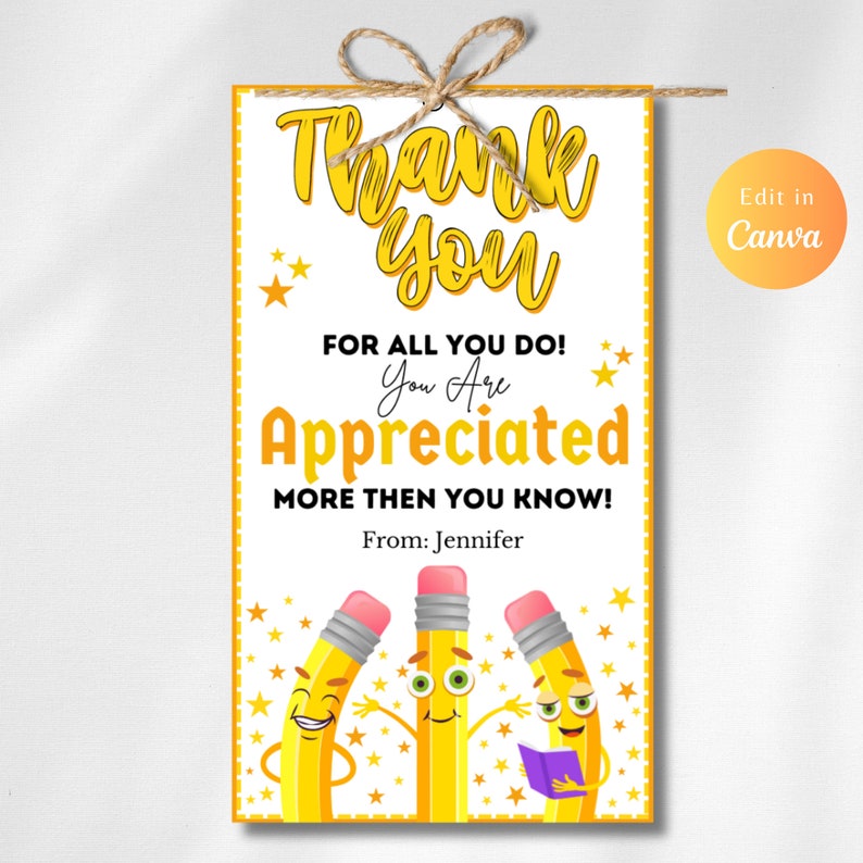 Editable Teacher Appreciation Week Gift Tags, Thank You Teacher Gift ...