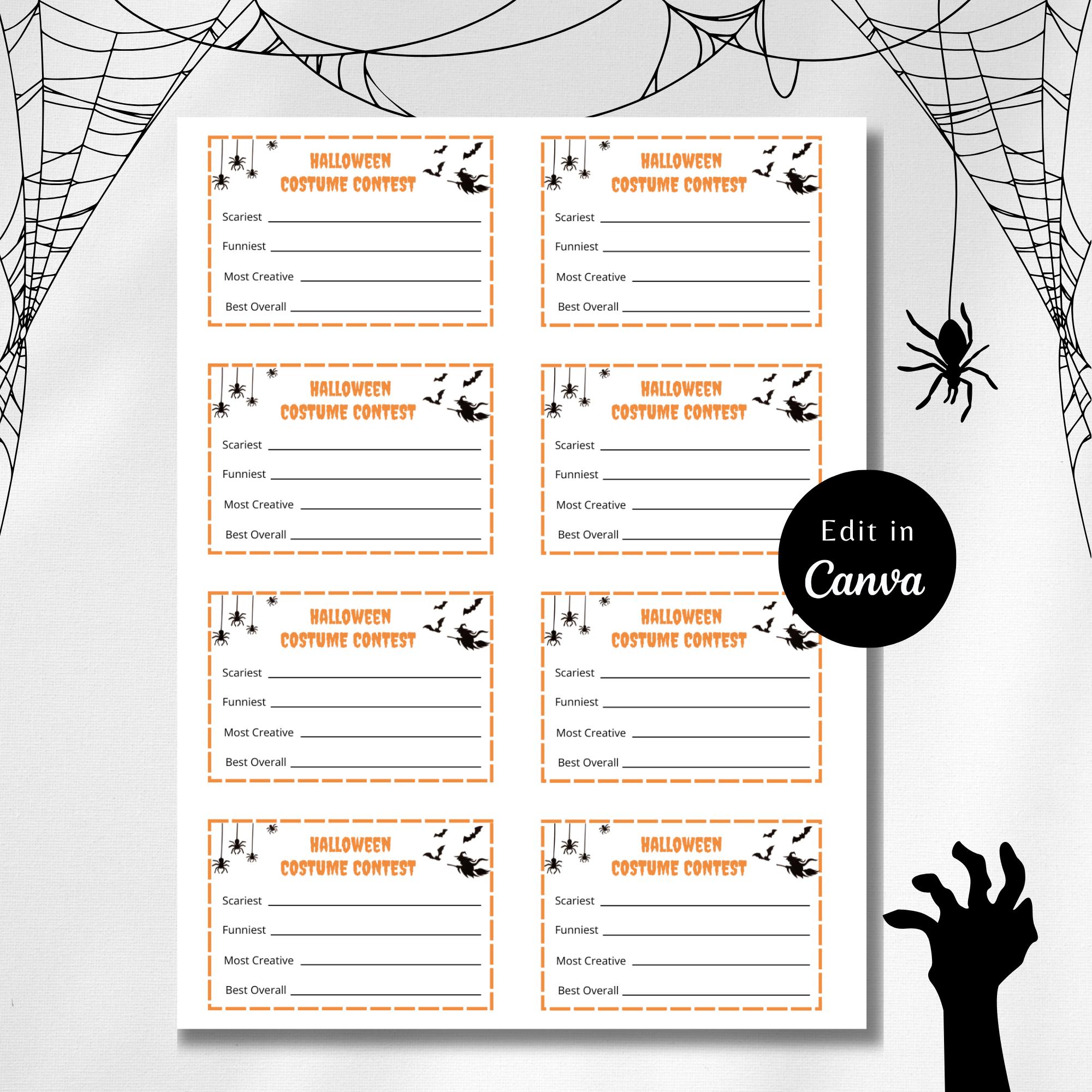 Editable HALLOWEEN COSTUME Contest Voting Cards, Halloween Games ...